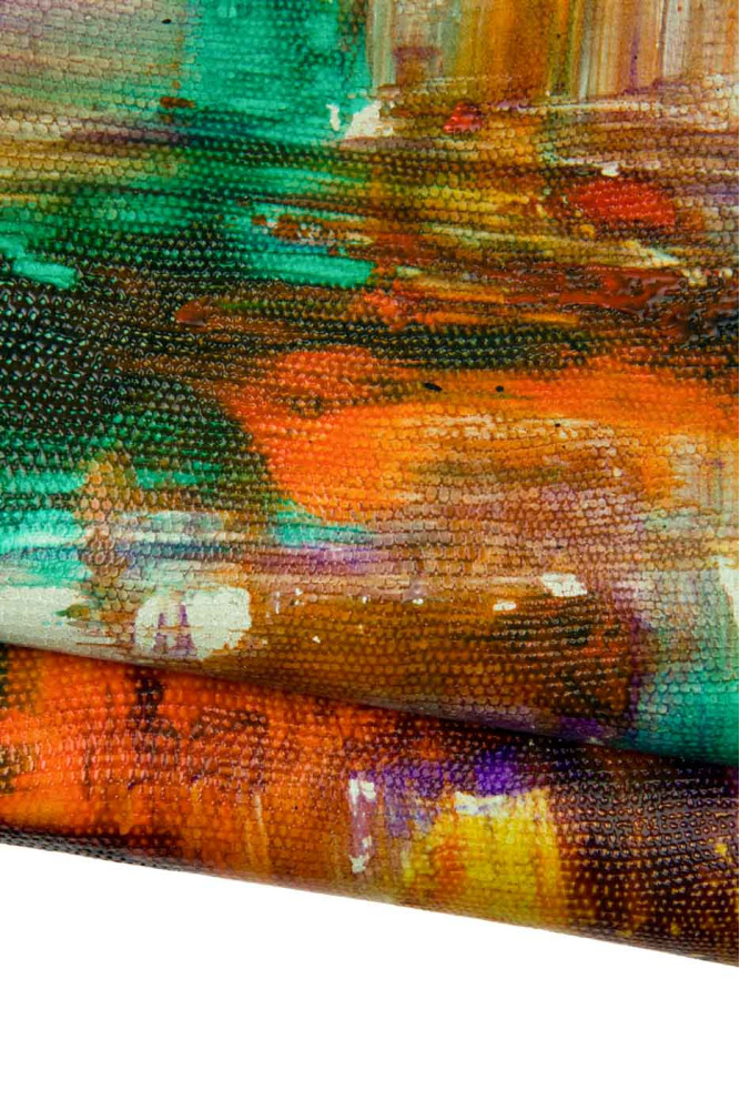 Multicolor HAND-PAINTED leather skin, LIZARD print goatskin with ...