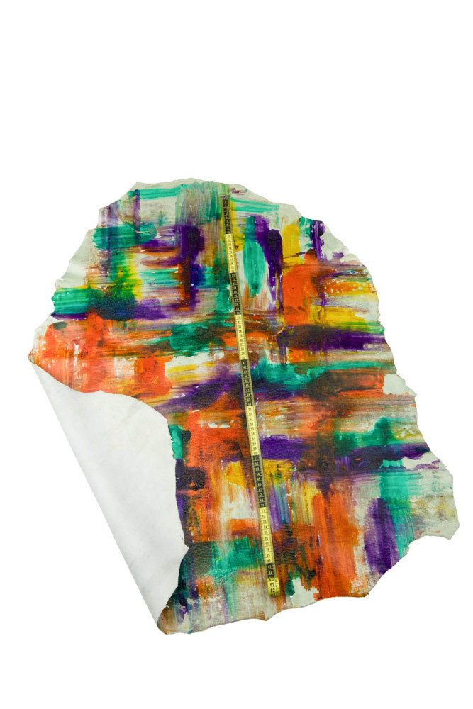Multicolor HAND-PAINTED leather skin, LIZARD print goatskin with ...