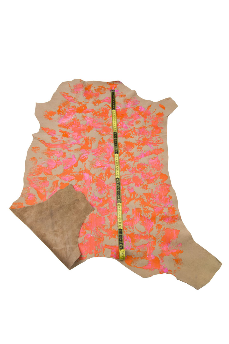 Artistic beige-orange-pink HAND-PAINTED leather skin, PEBBLE grain ...